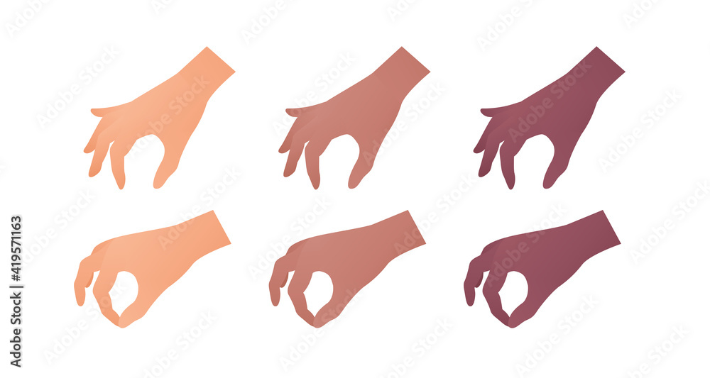 Hand gesture icon collection. Vector flat multiracial llustration set ...