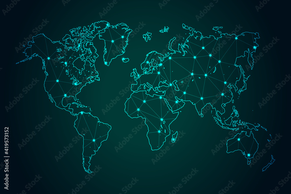 Map of World - With glowing point and lines scales on The Dark Gradient ...