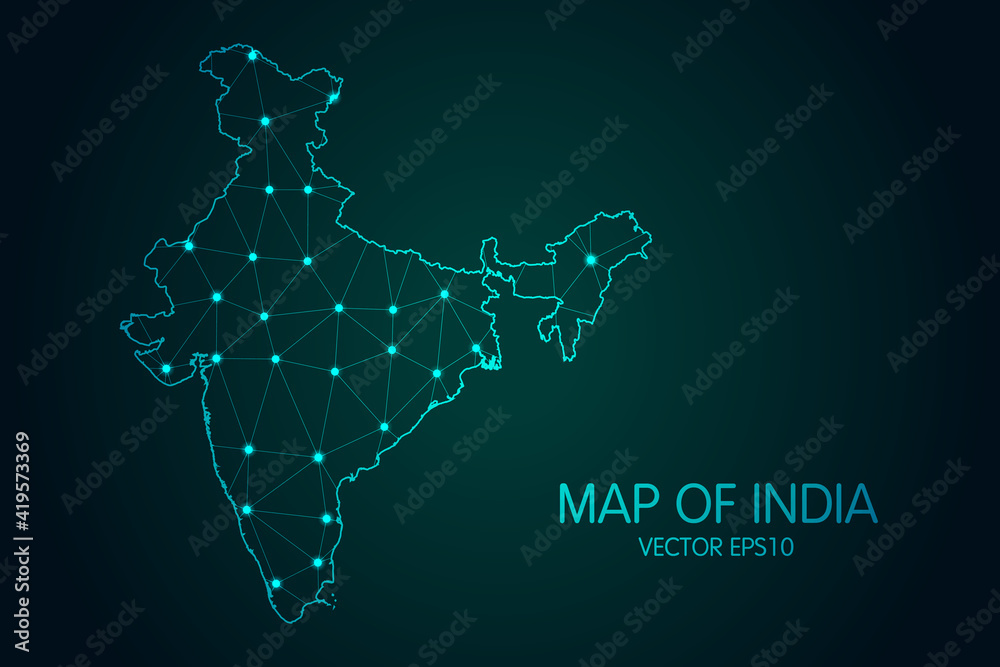 Map of India - With glowing point and lines scales on the dark gradient ...