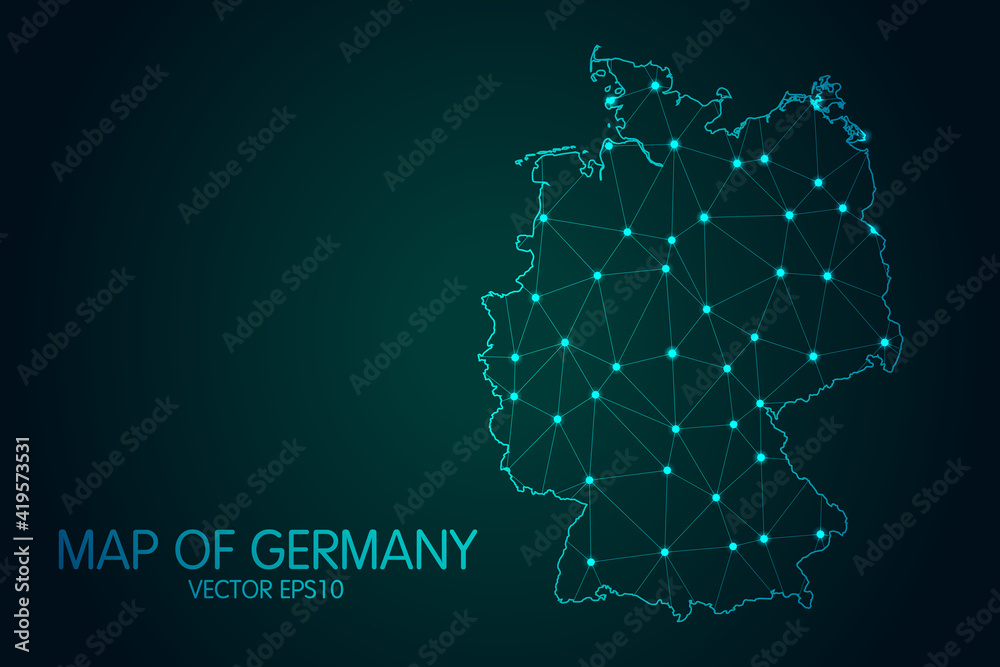 Map of Germany - With glowing point and lines scales on the dark ...