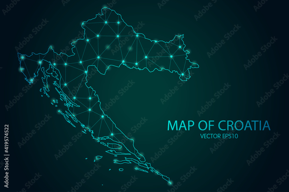 Map of Croatia - With glowing point and lines scales on The dark ...