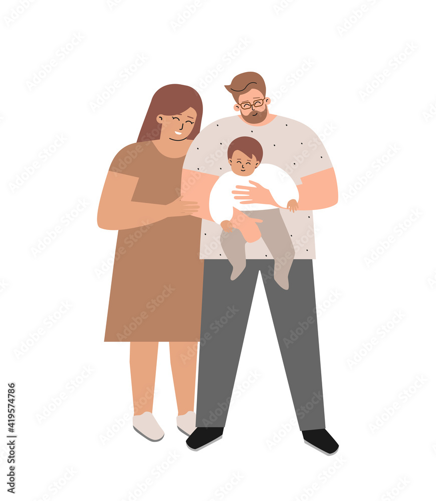Vector isolated flat illustration with happy family. European foster ...