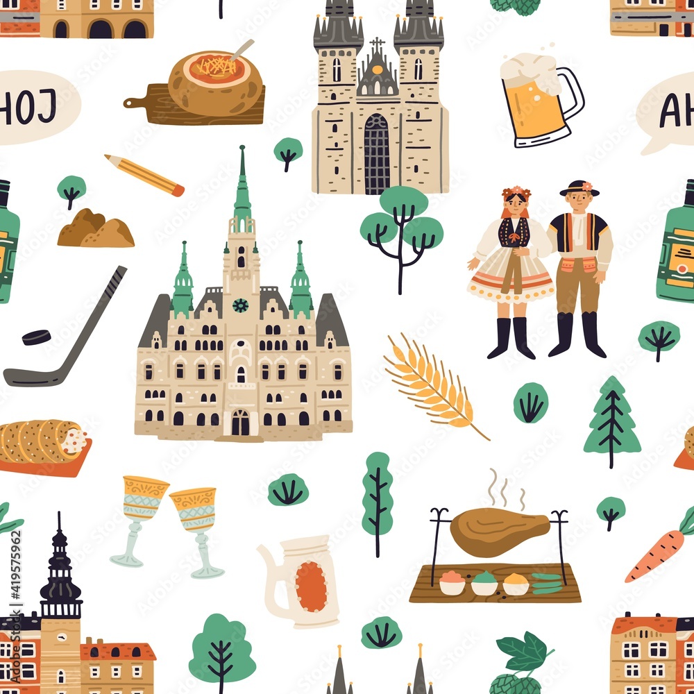 Seamless pattern with national symbols of Czech Republic. Endless ...