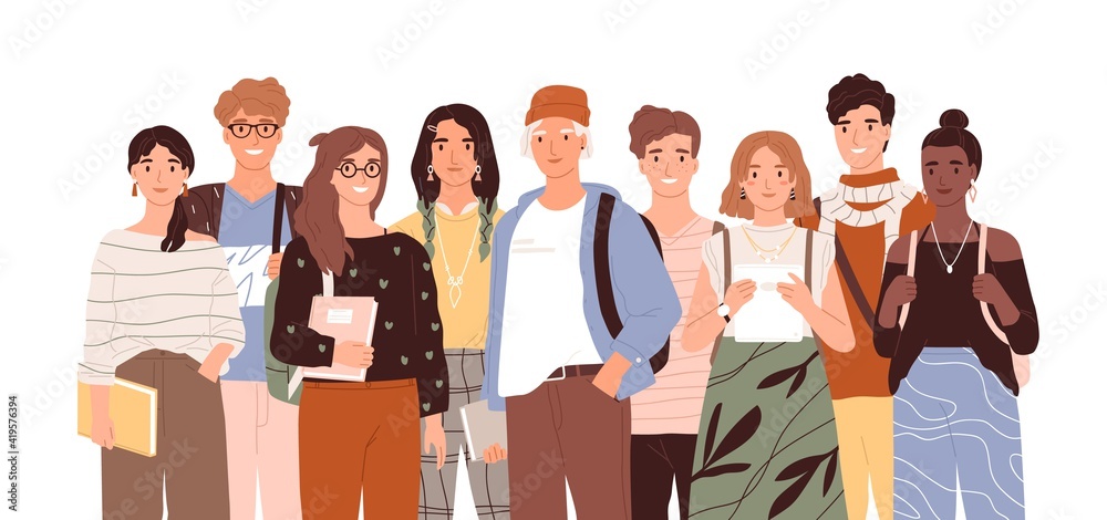 Group of diverse modern students or classmates standing together ...