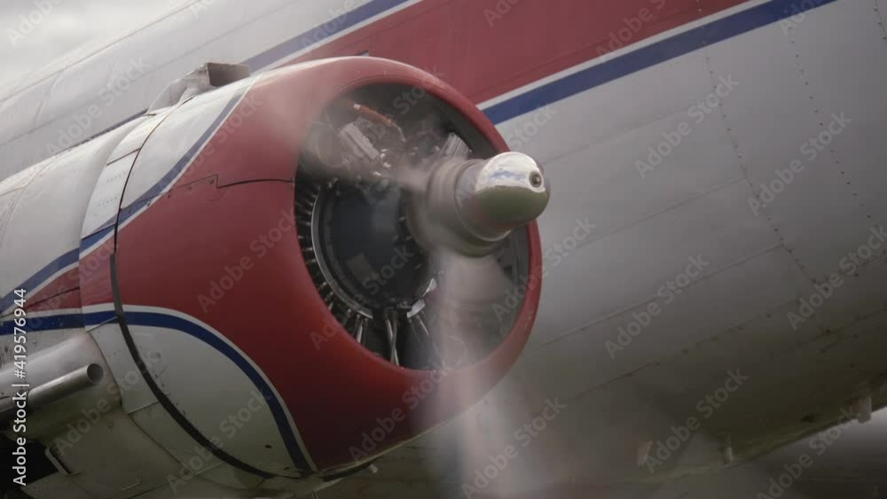 Close-up Propeller Plane Radial Engine Start. Aircraft Motor Turn ...