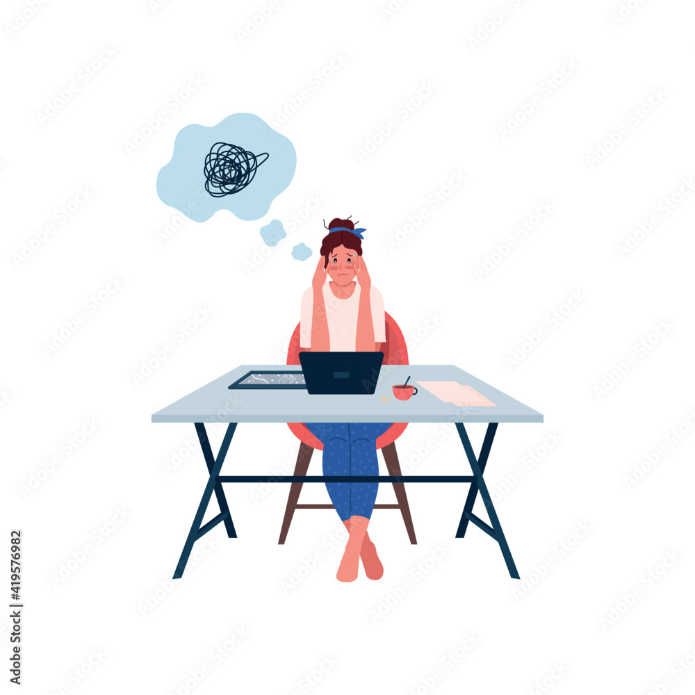 Stressed woman at workplace flat color vector detailed character ...