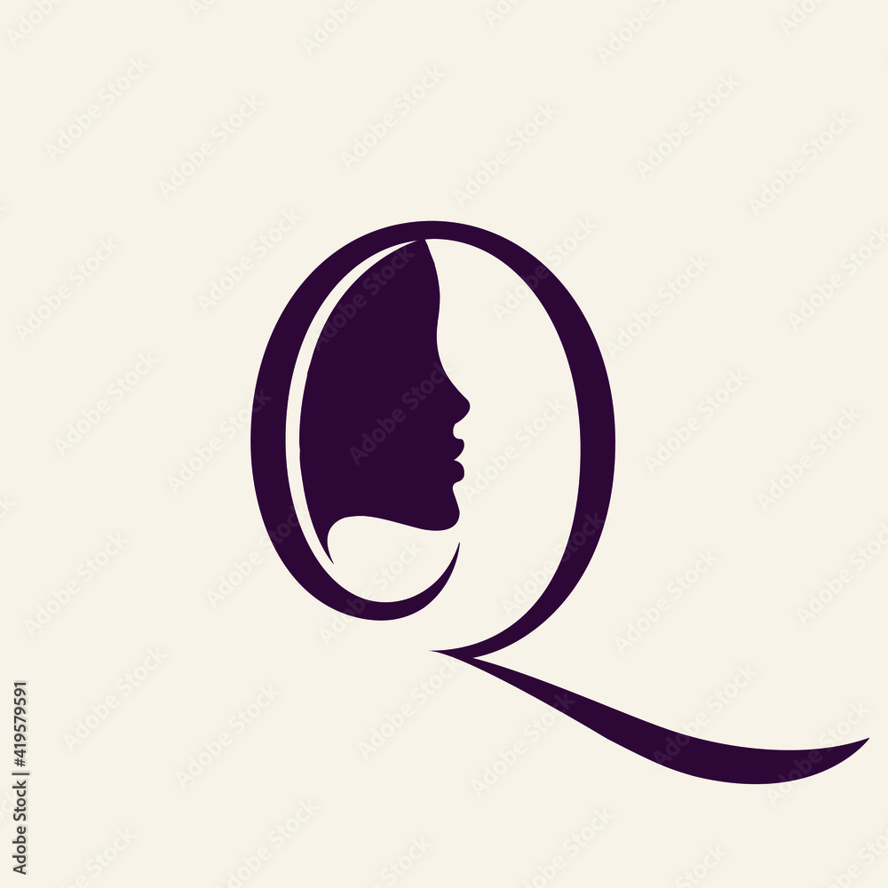 Letter Q beauty salon logo.Beautiful woman profile view portrait ...