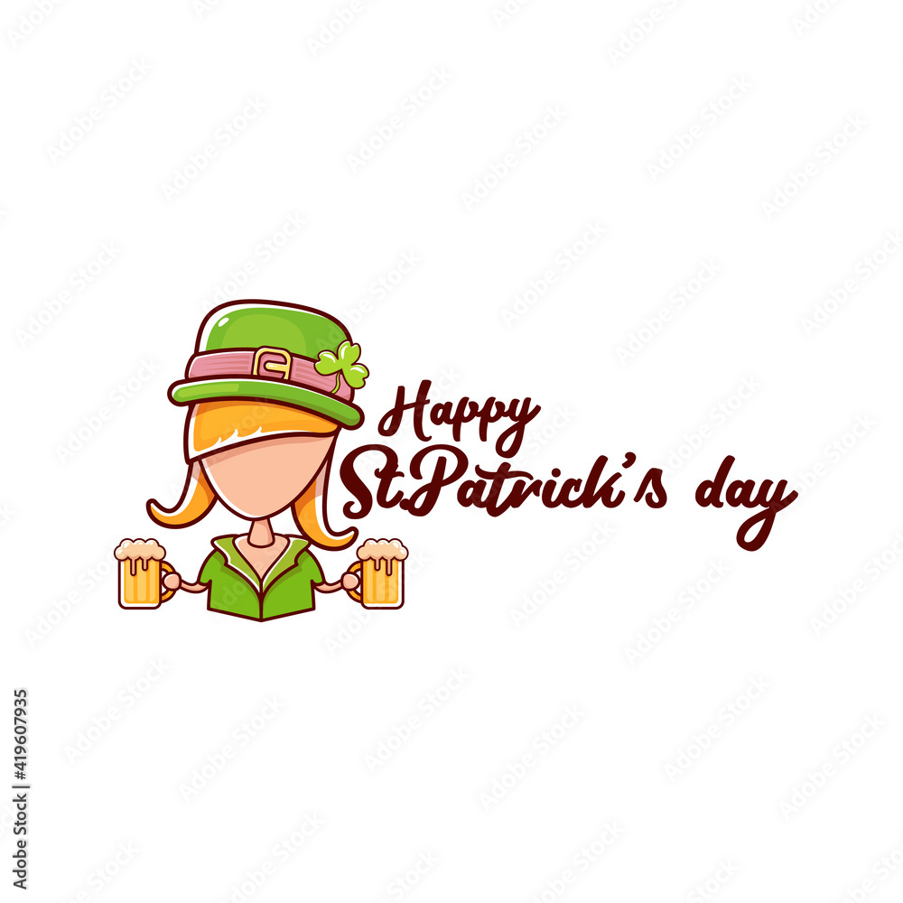 PrintSaint Patrick girl holding beer isolated on white background ...