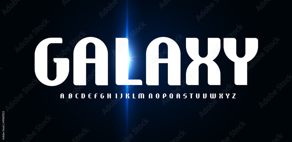 Galaxy font, high minimal rounded alphabet with glowing flare ...