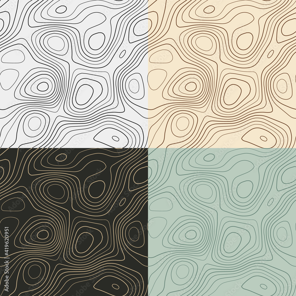 Topography patterns. Seamless elevation map tiles. Captivating isoline ... Topography patterns. Seamless elevation map tiles. Captivating isoline ...