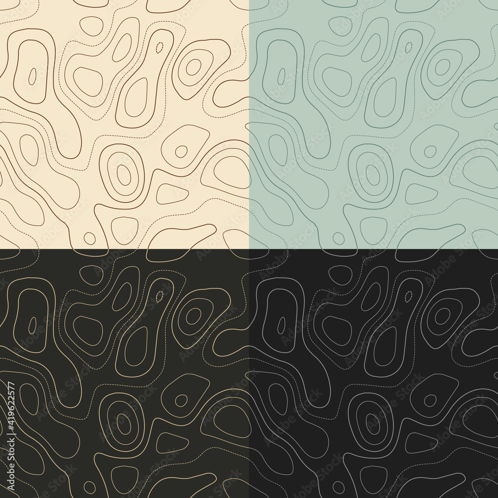 Topography patterns. Seamless elevation map tiles. Astonishing isoline ...