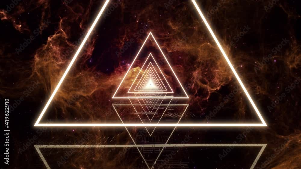 Abstract Triangle Neon Glow with Nebula Background Loop. Futuristic VJ ...