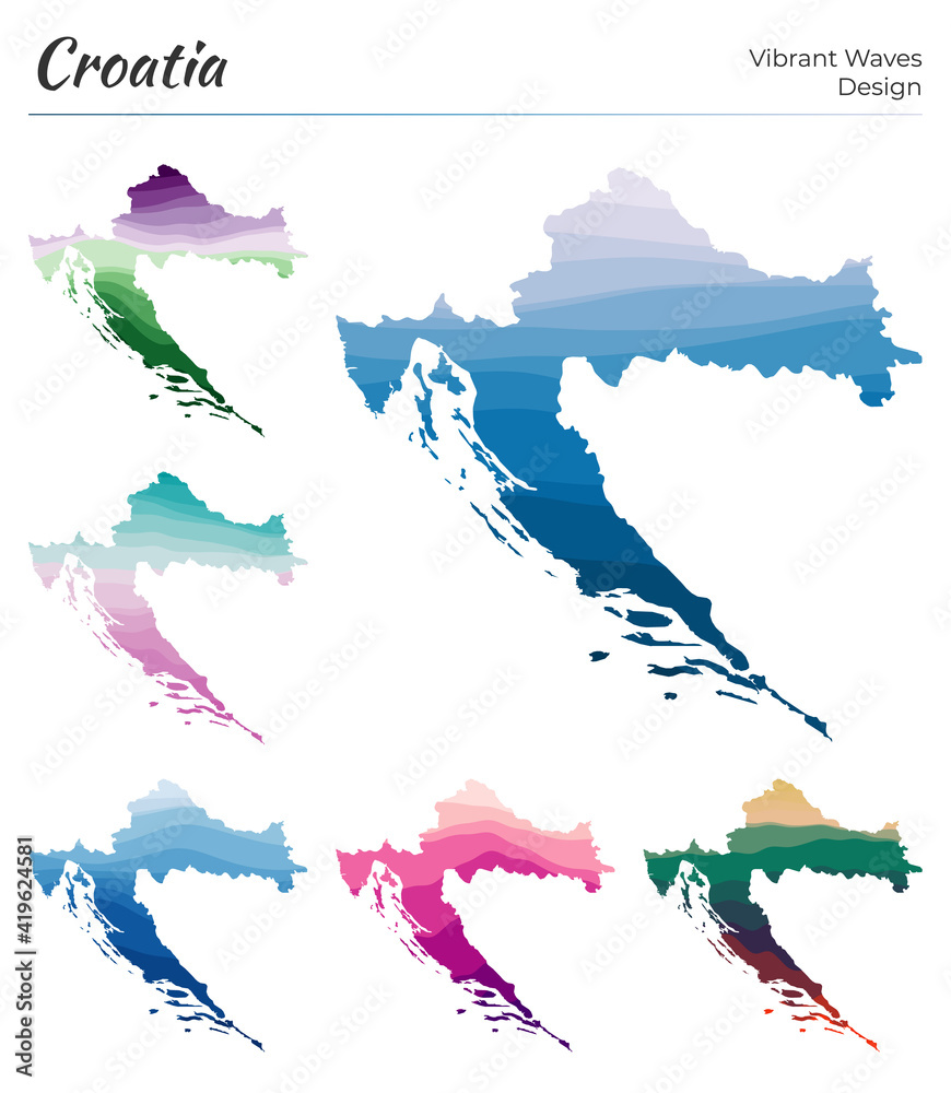 Set of vector maps of Croatia. Vibrant waves design. Bright map of ...