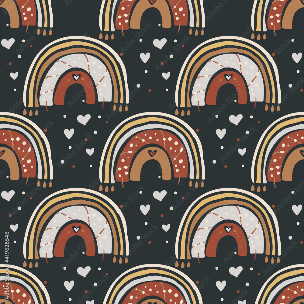 Kid rainbow child boho bohemian seamless pattern. Vector baby childish ...