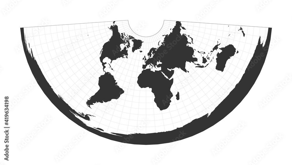Map of The World. Conic equidistant projection. Globe with latitude and ...