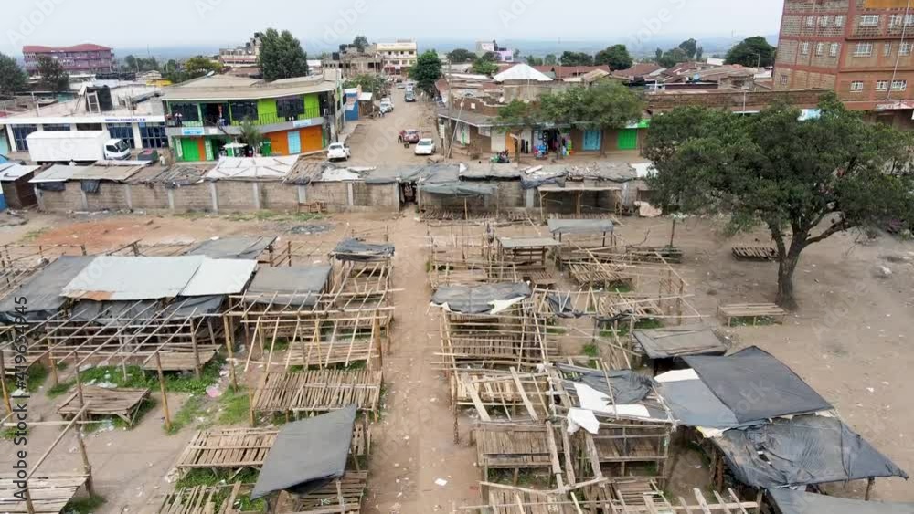 City scape view of the drone descending down from Air. Poor structure ...