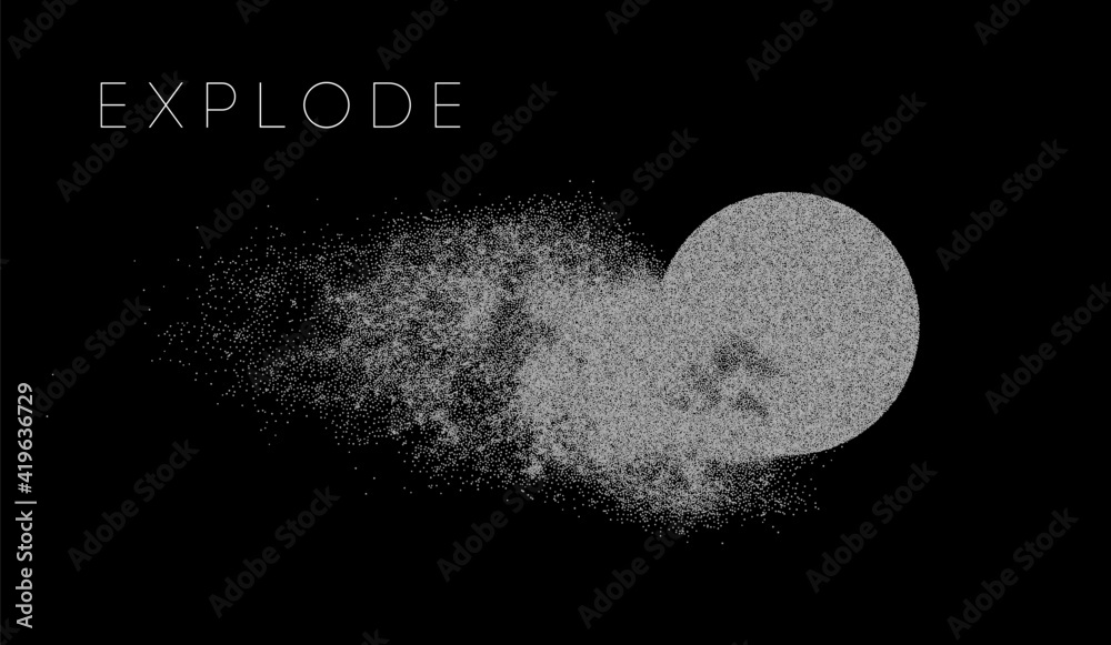 Circle explosion with abstract burst. Vector particles of black shape ...
