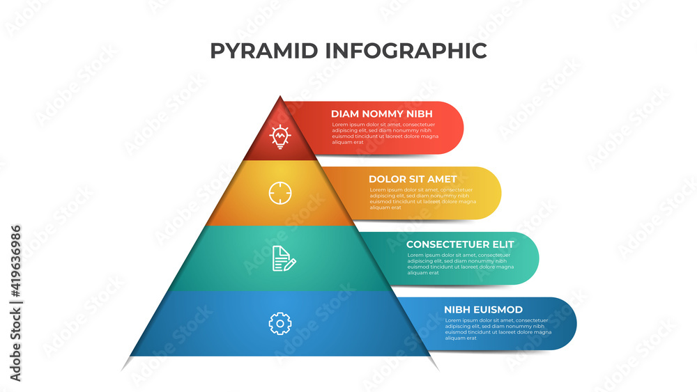 Pyramid infographic template with 4 levels, options, list diagram ...