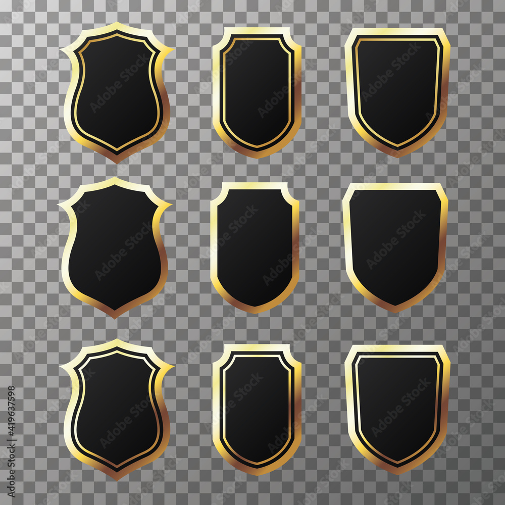 Retro golden and black labels and shields. Quality blank, empty badge ...