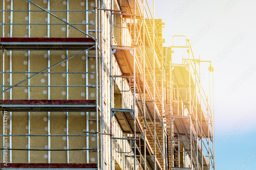 Scaffolding on multi storey building facade during renovation Stock ...