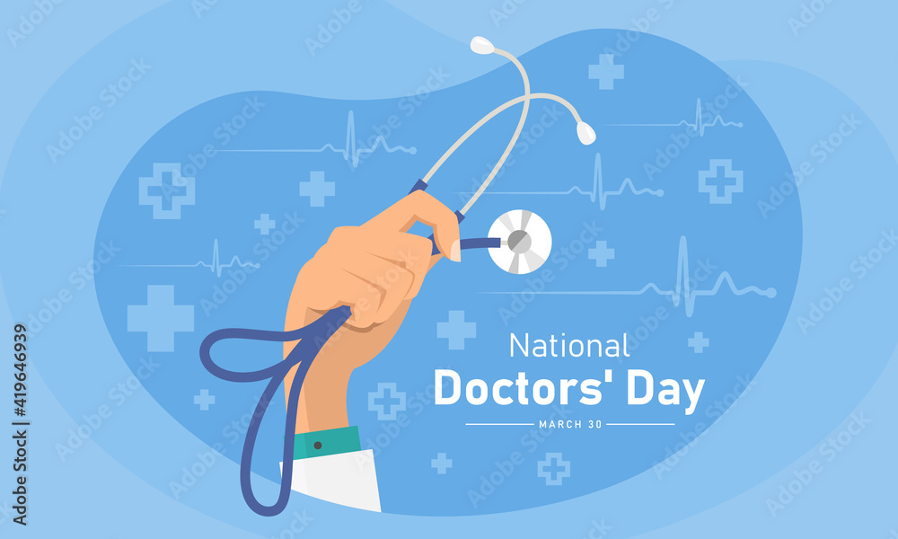 National doctor's day with Doctor Hand Holding Stethoscope on blue ...