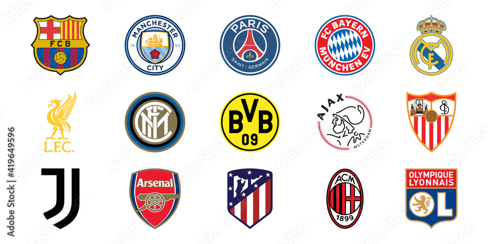 Top Europian football soccer club emblem logo set. Editorial image ...