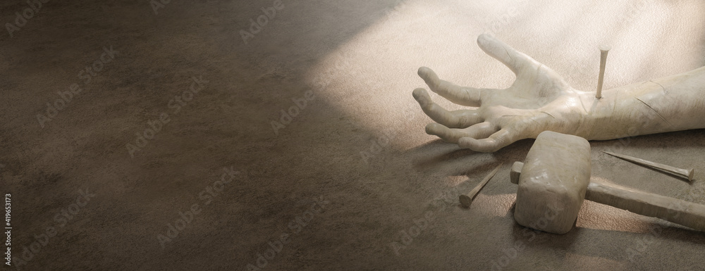 Hand of Christ Nailed Symbolic of Crucifixion. Easter Copy Space Banner ...