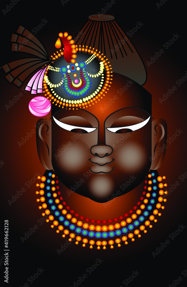 Shrinathji or Lord Krishna with cows, painting Stock Vector | Adobe Stock