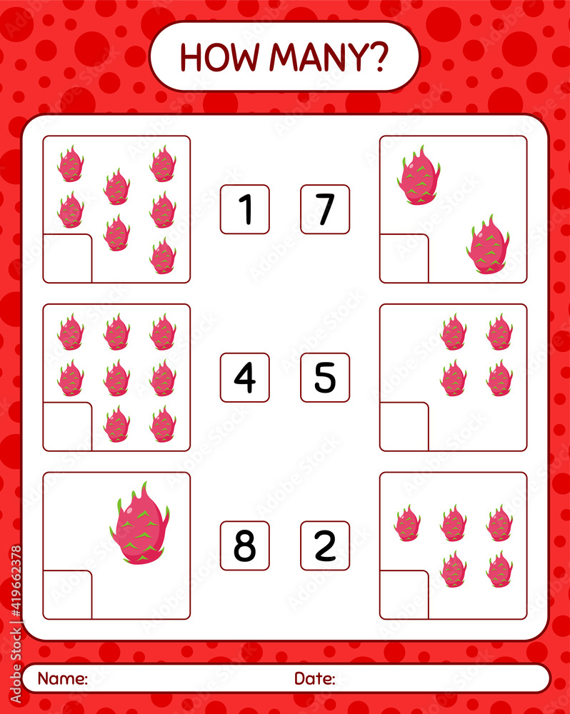 How many counting game with eggfruit worksheet for preschool kids, kids ...