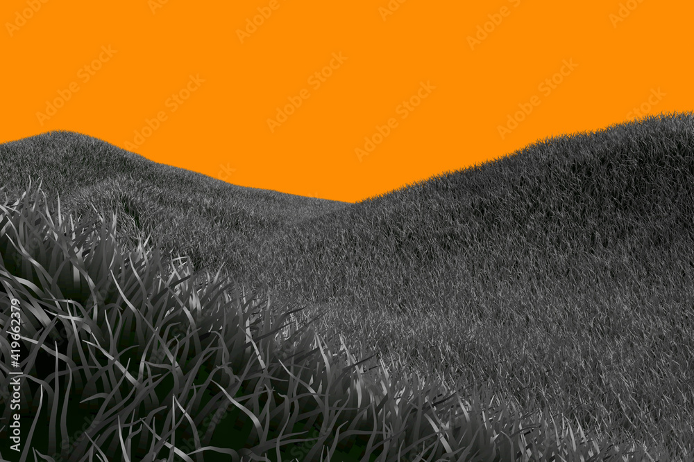 scary dark high resolution grassy hills isolated on orange background ...