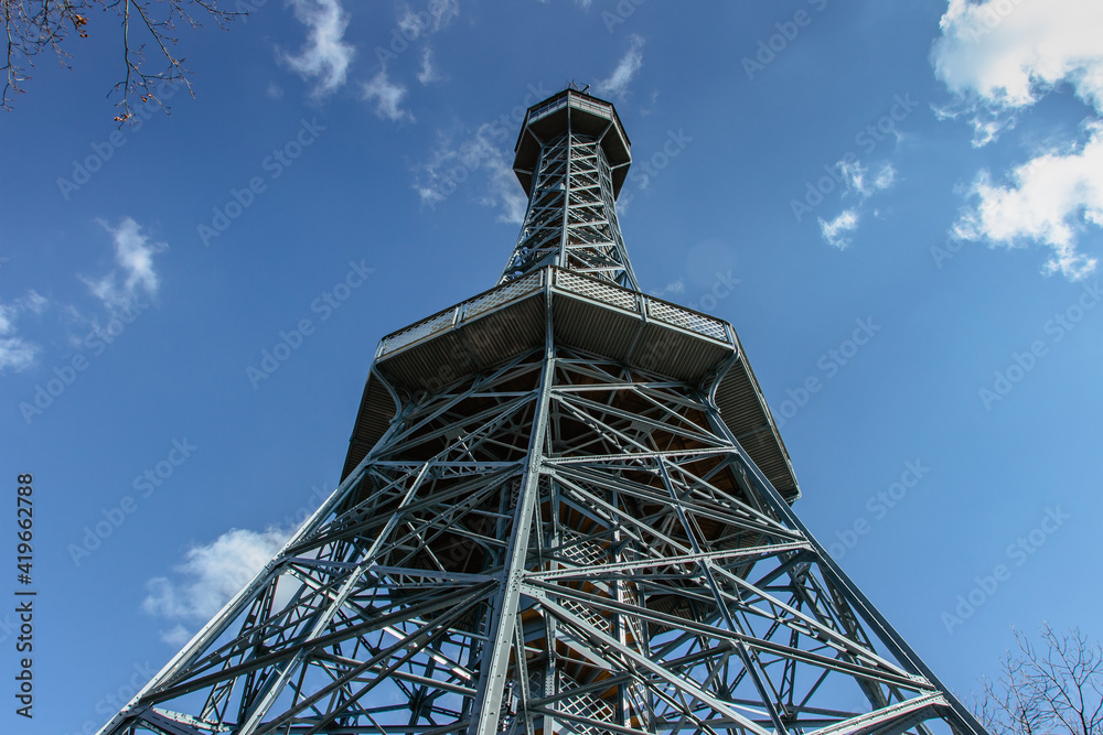 Petrin Lookout Tower, Prague, Czech republic.Steel tower 63.5 metres ...