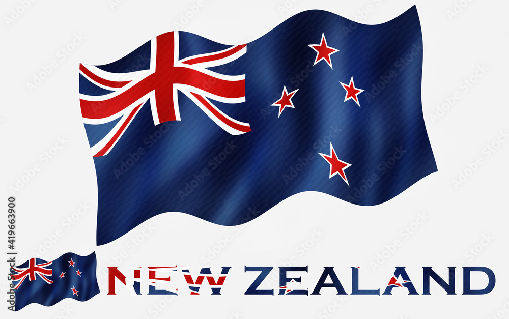 New Zealand flag illustration with fabric texture NEW ZEALAND and text ...