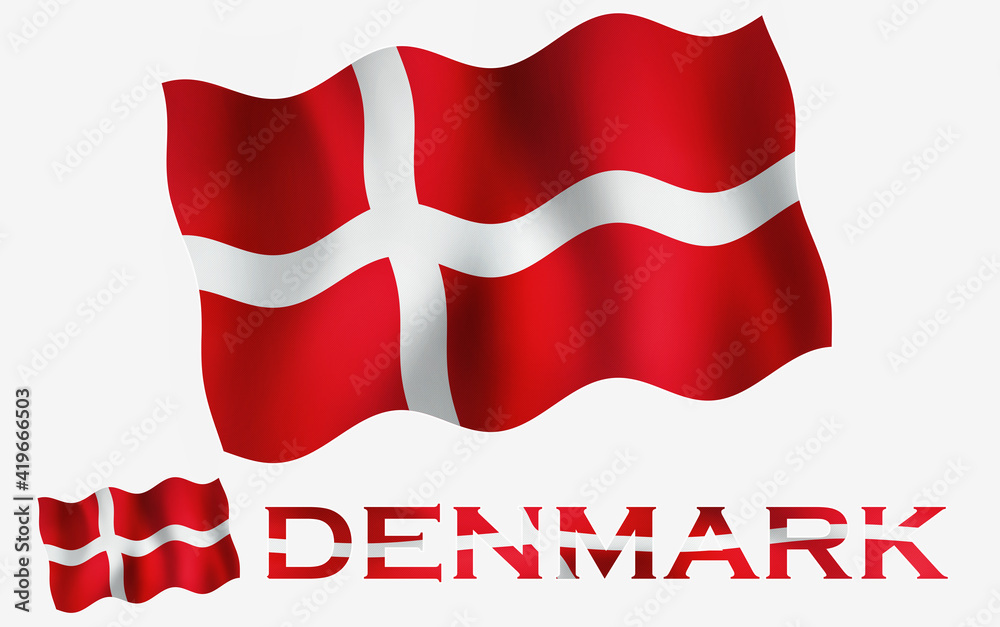 Denmark flag illustration with fabric texture DENMARK and text with ...