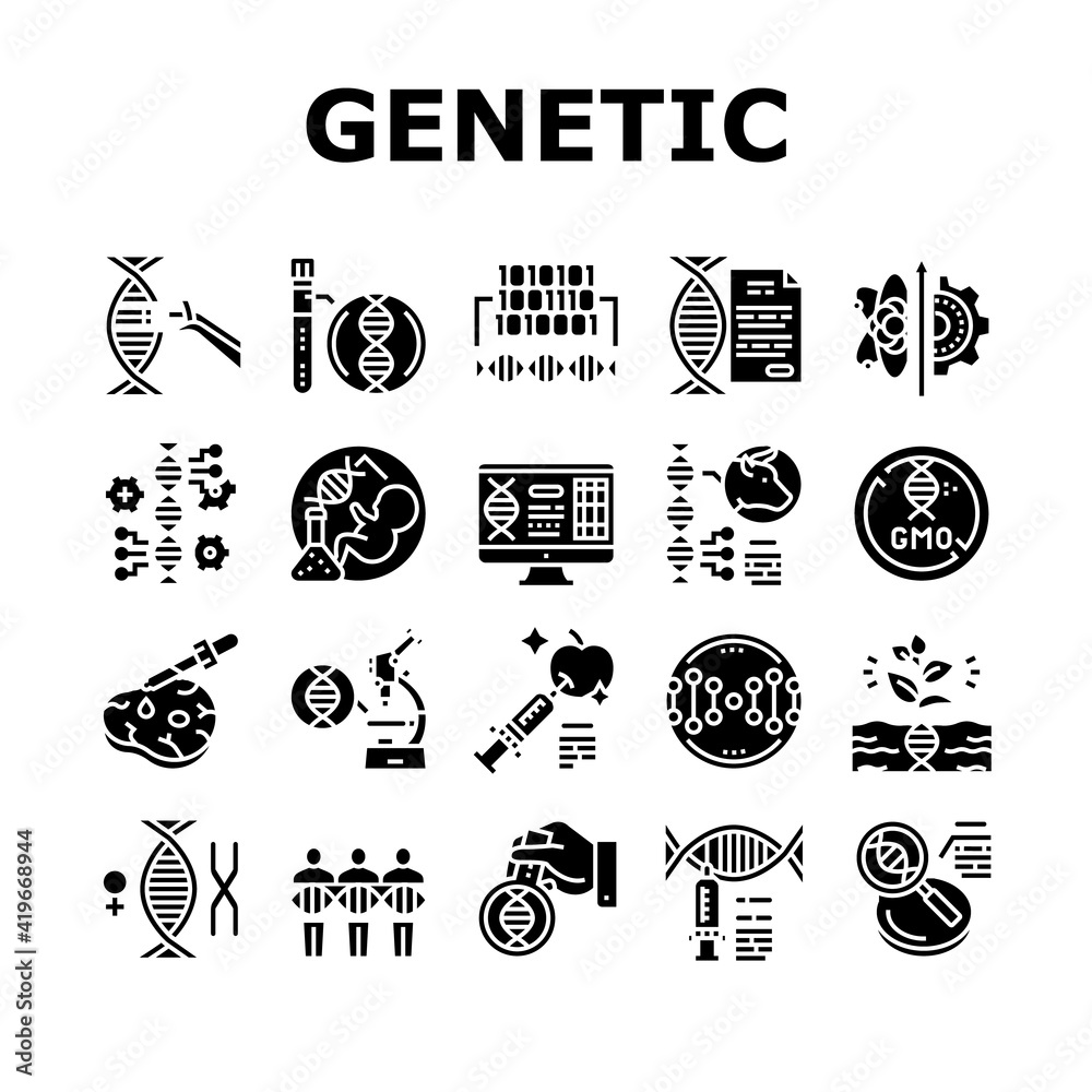 Vecteur Stock Genetic Engineering Collection Icons Set Vector. Animal ...