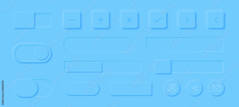 Neumorphism style elements vector set. Modern website or mobile app ...