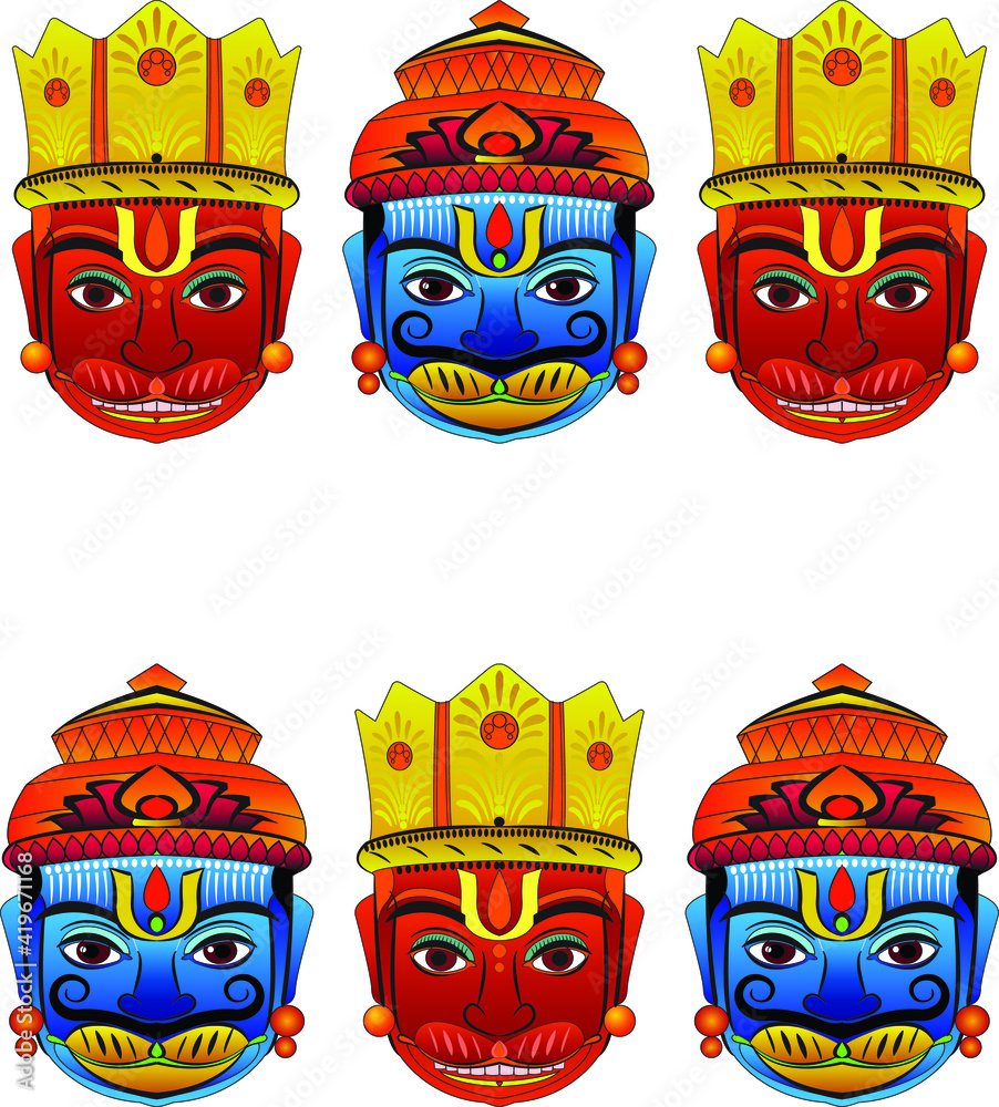 Monkeyface god of power, lord Hanuman or Bajaragbali. Drawn in Indian ...