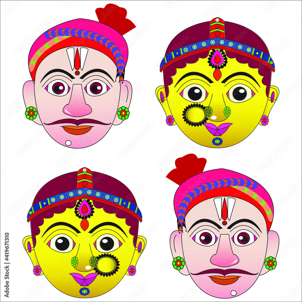 Man's face, Woman's face, painted mashed paper (papier mache) mask on ...