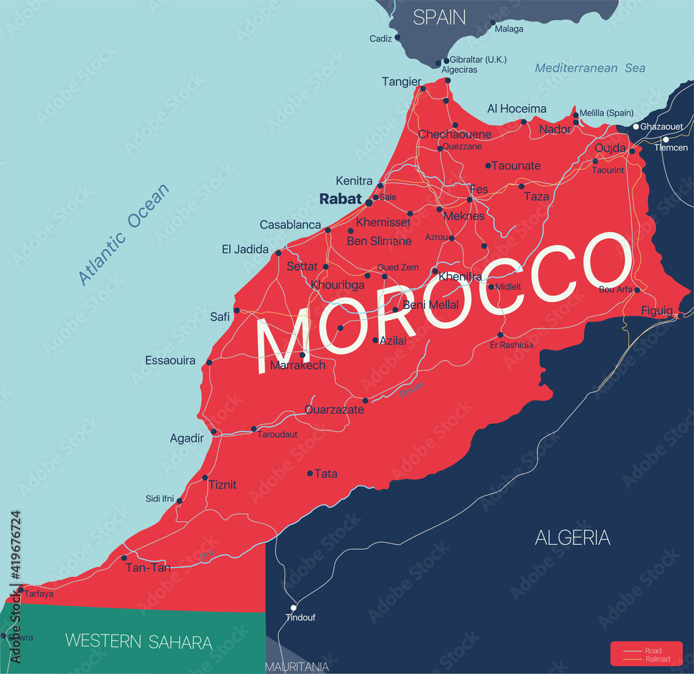 Morocco country detailed editable map with regions cities and towns ...