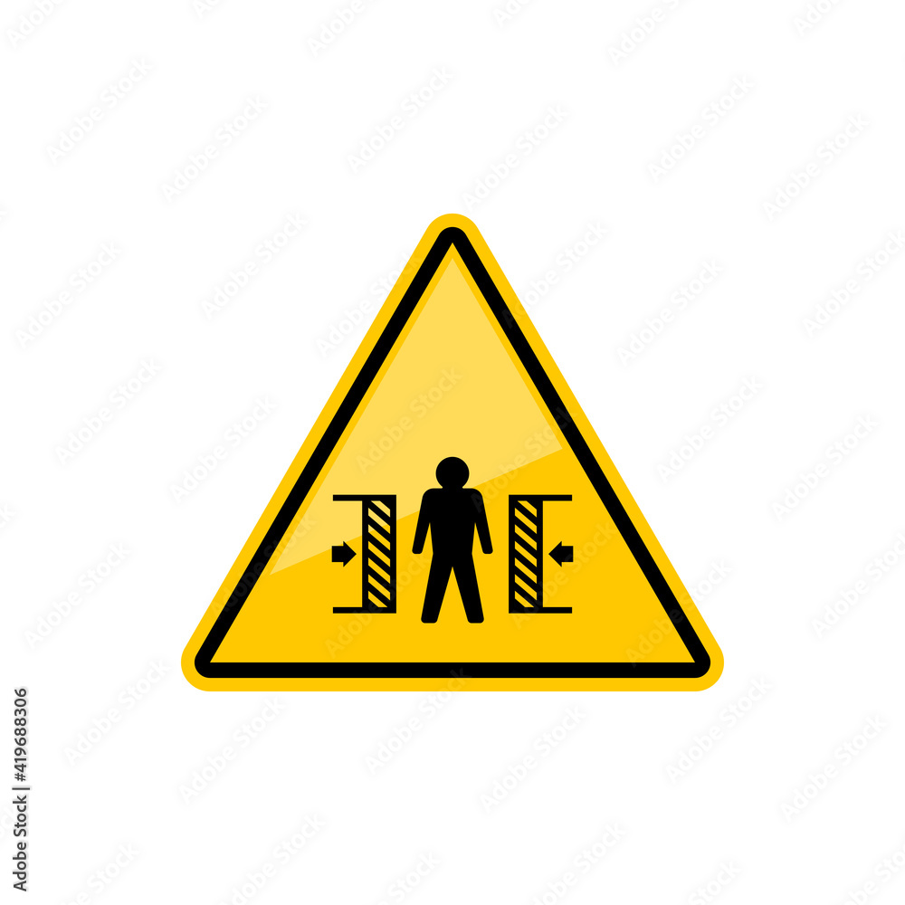 Warning crushing sign isolated attention crush yellow triangle with ...