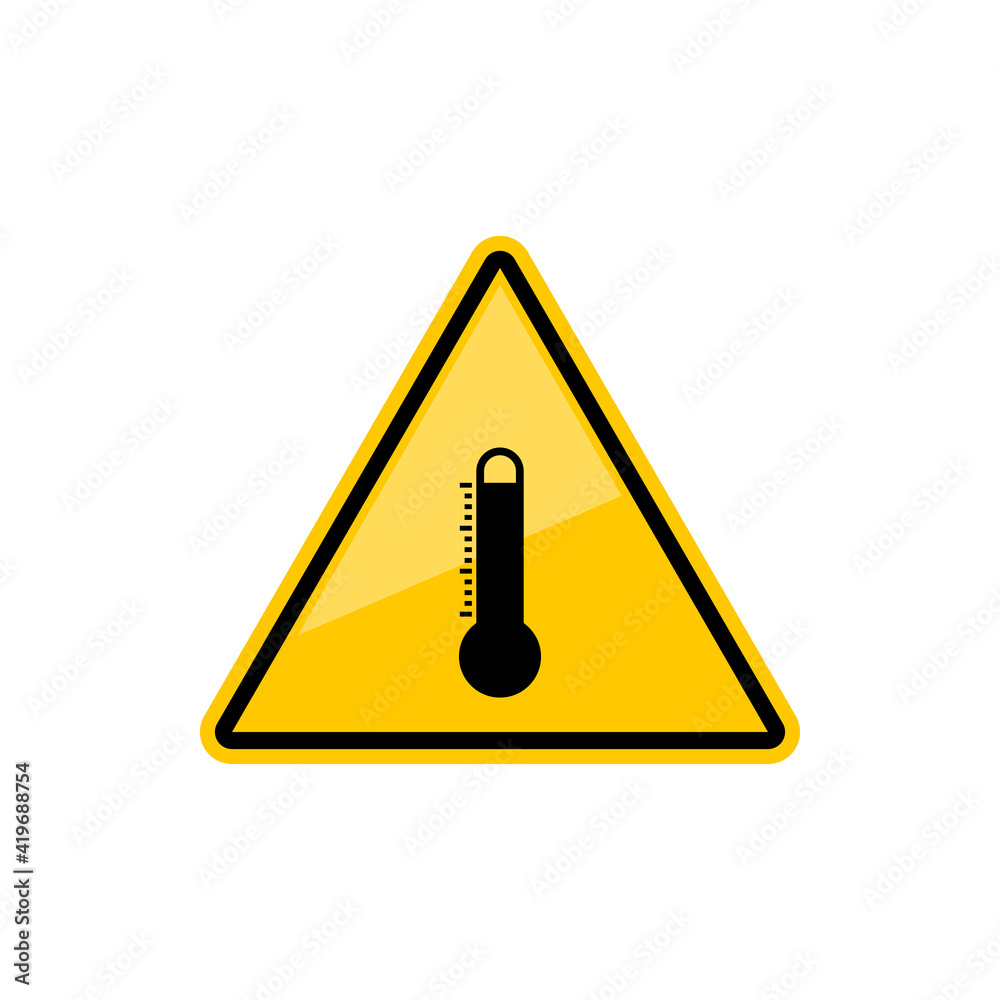 High temperature warning sign isolated not to heat precaution yellow ...
