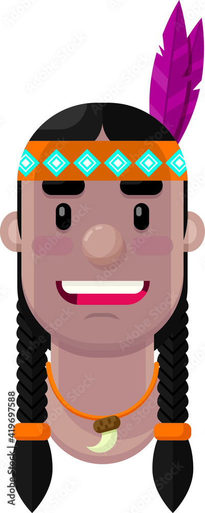 Happy Native American Cartoon Flat Vector Illustration Icon Avatar ...