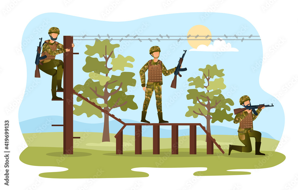 Three male characters are training for soldiers together. Men in ...