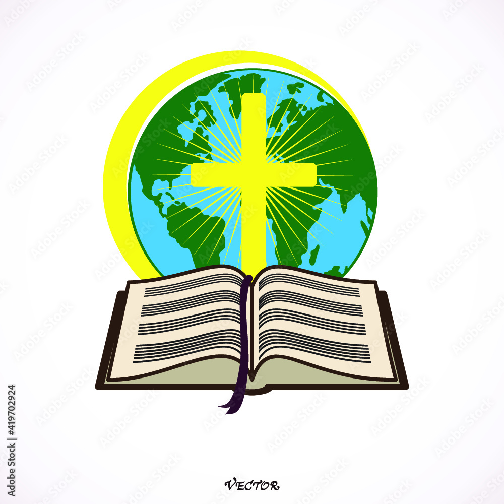 Religious logo symbolizes the Bible reading around the world. The image ...