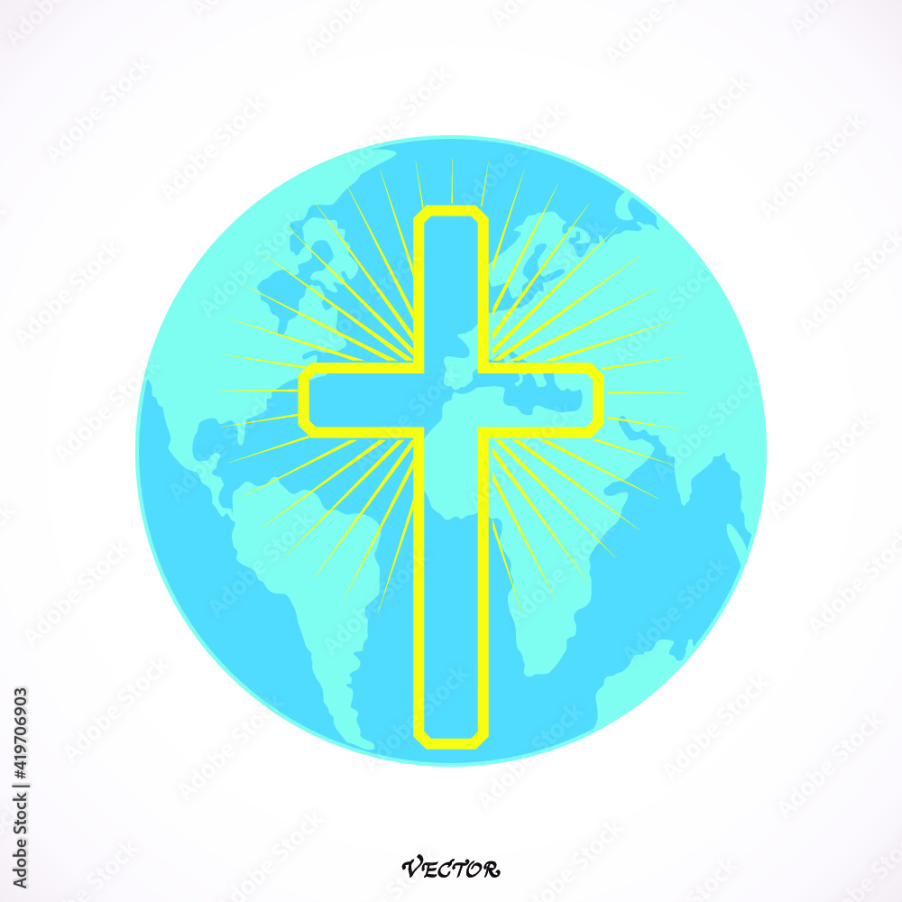 Cross with globe Earth. Vector illustration. Stock Vector | Adobe Stock