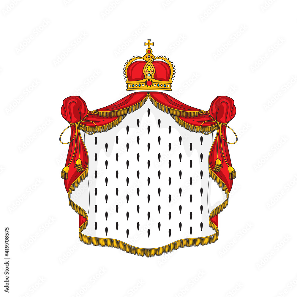 King or queen red cloak with golden fringe, tassels and headwear ...