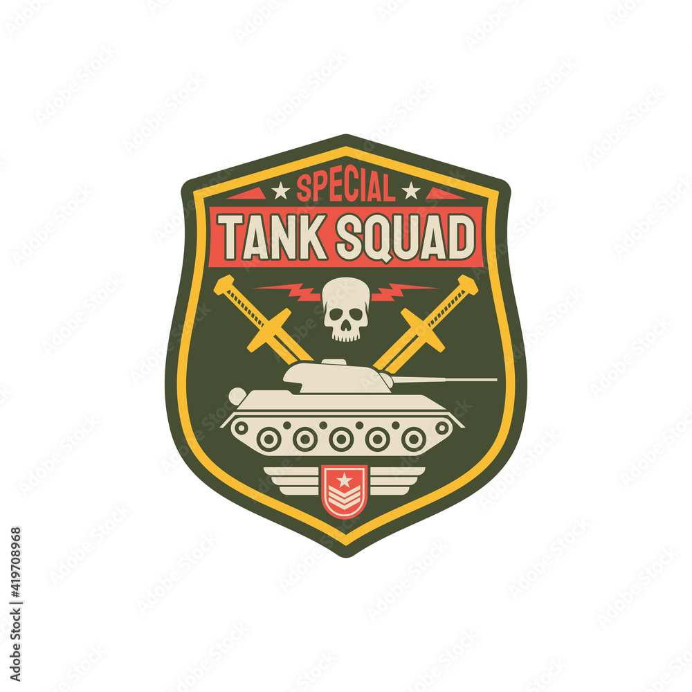 Tank squad division isolated patch on uniform. Vector armored heavy ...