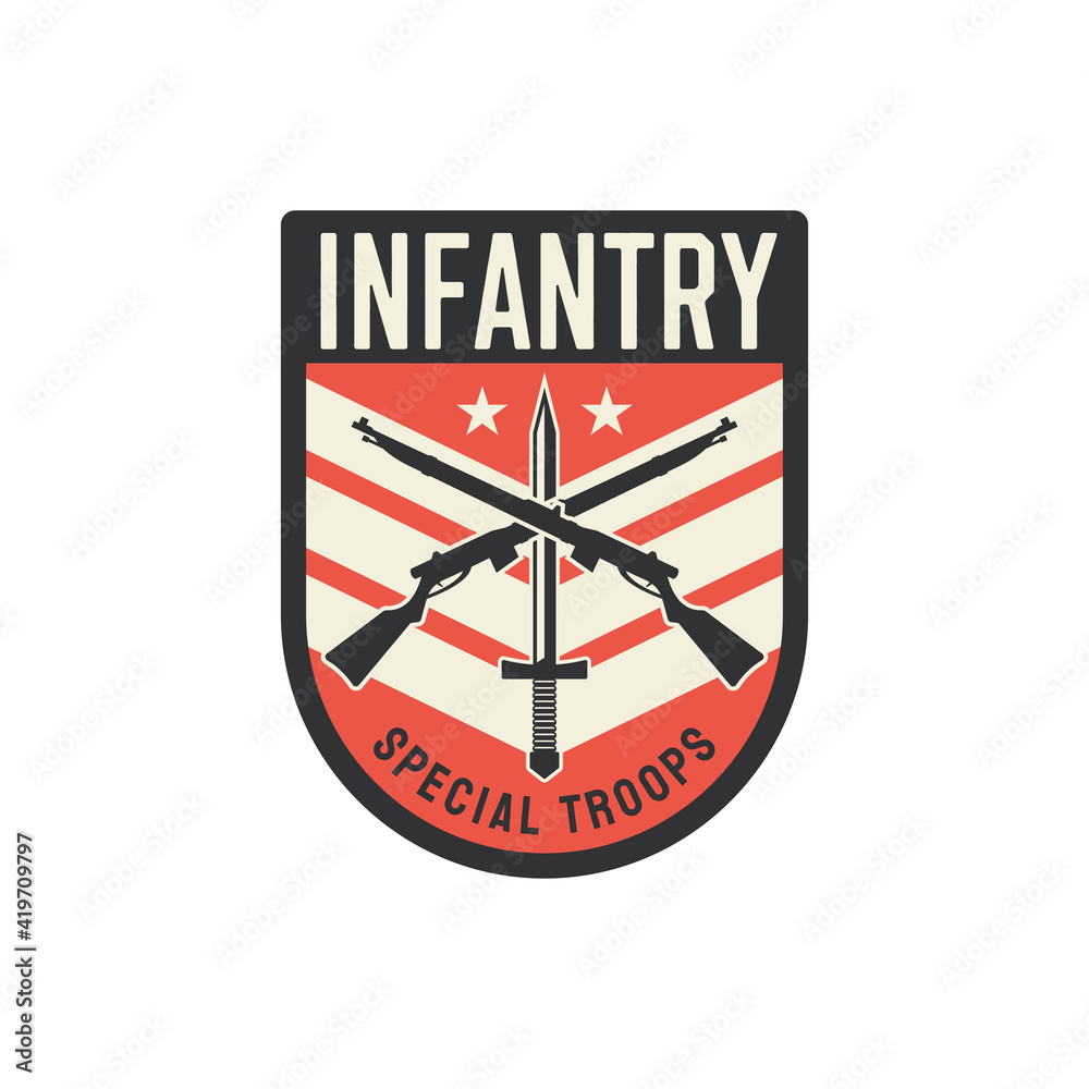 Infantry special troops military chevron, squad with sword and crossed ...