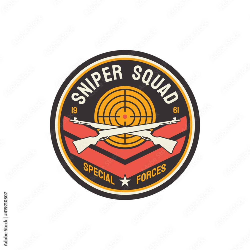 Special snipers squad isolated USA armored troops emblem on cloth or ...