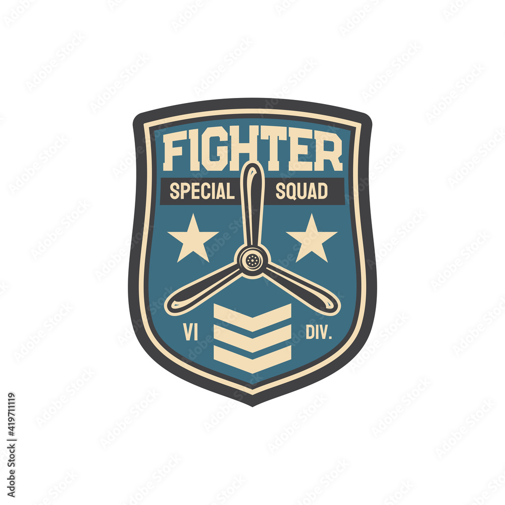 Fighter plane army chevron aviation squad with officer rank sign and ...