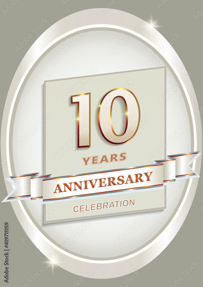 Anniversary 10th celebration. Logo template with 10 years in silver ...